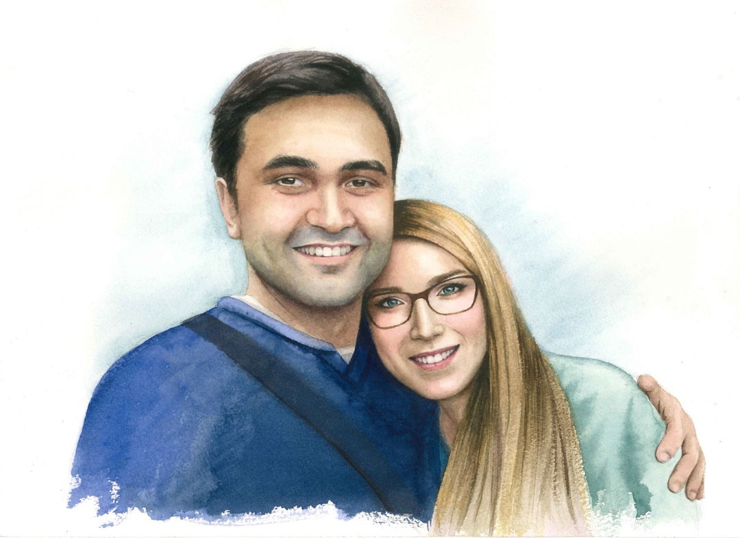 Hand Painted Couple Watercolor Painting - Portrait From Photo - Etsy