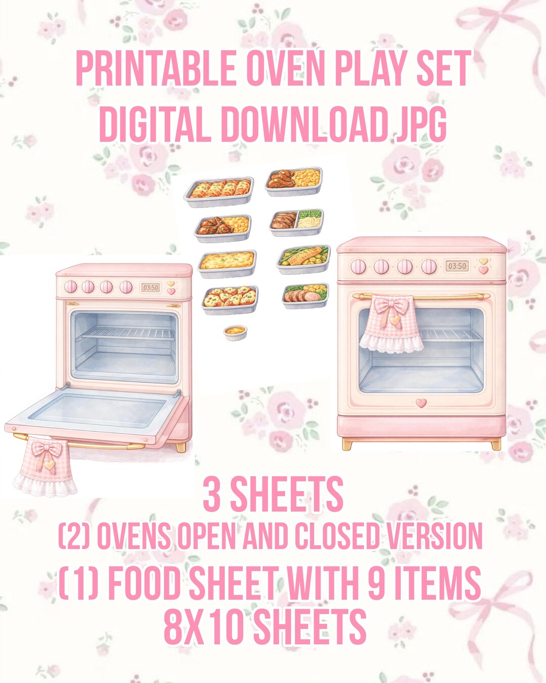 Coquette Kitchen Play Set | Printable Pink Oven & Food (digital ...