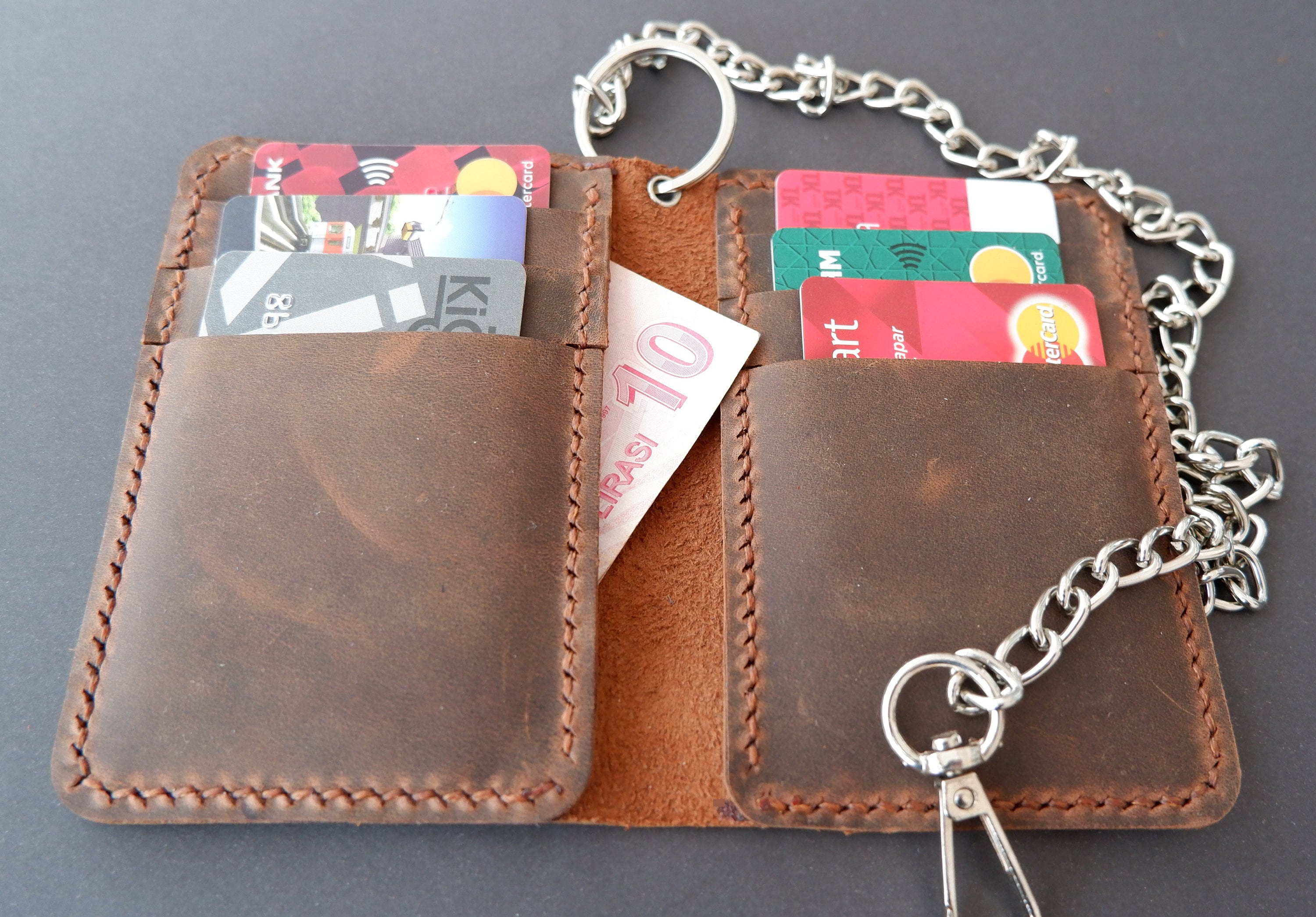 Personalized Leather Chain Walletleather Wallet With - Etsy