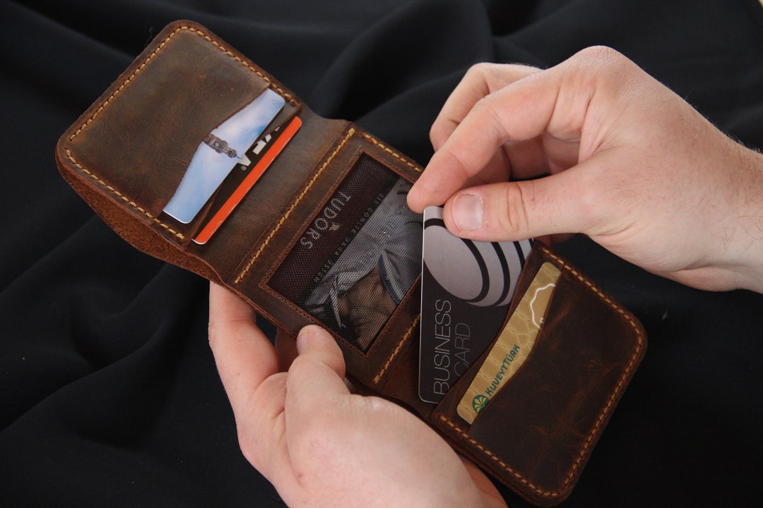 Personalized Leather Trifold Wallet With ID, Engraved Distressed ...
