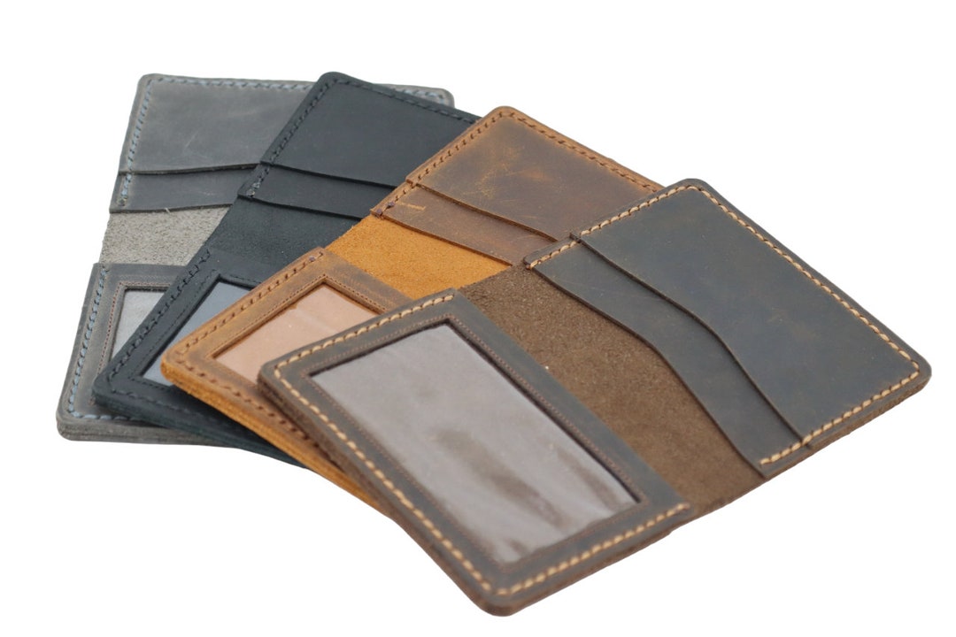 Personalized Leather Id Card Holder With Id Window ,leather Front ...