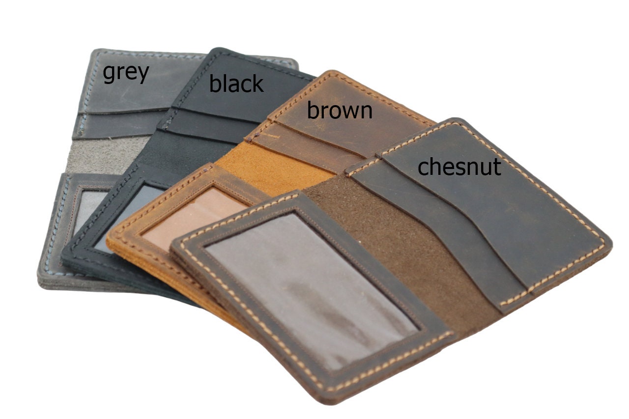 Personalized Leather Id Card Holder With Id Window ,leather Front ...