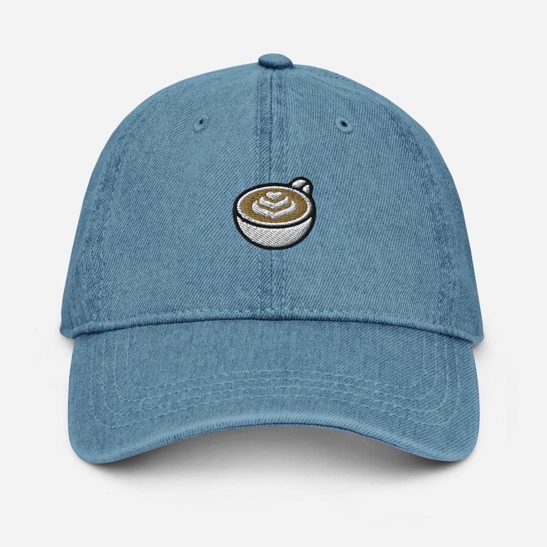 Coffee Latte Embroidered Denim Baseball Cap, Cute Embroidered Hat ...