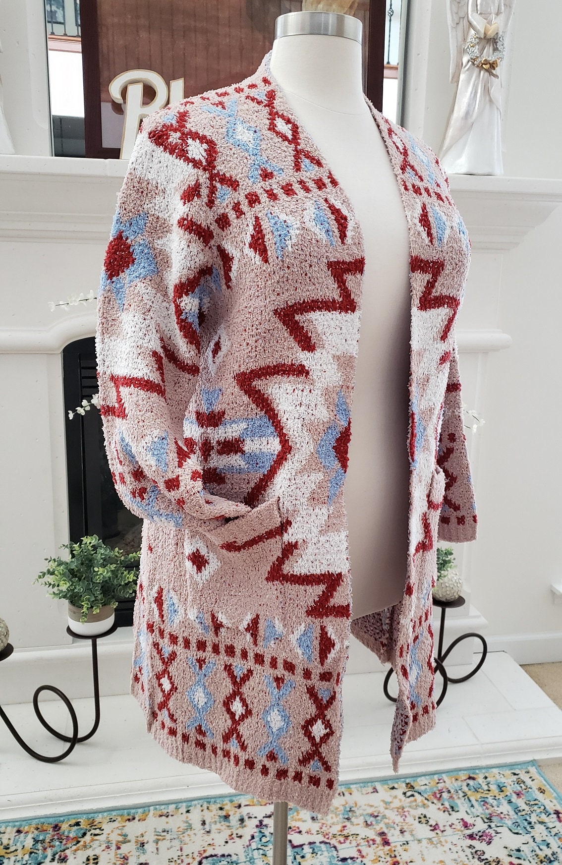Aztec Tribal Cowichan Knit Cardigan Sweater Duster Top Western ...