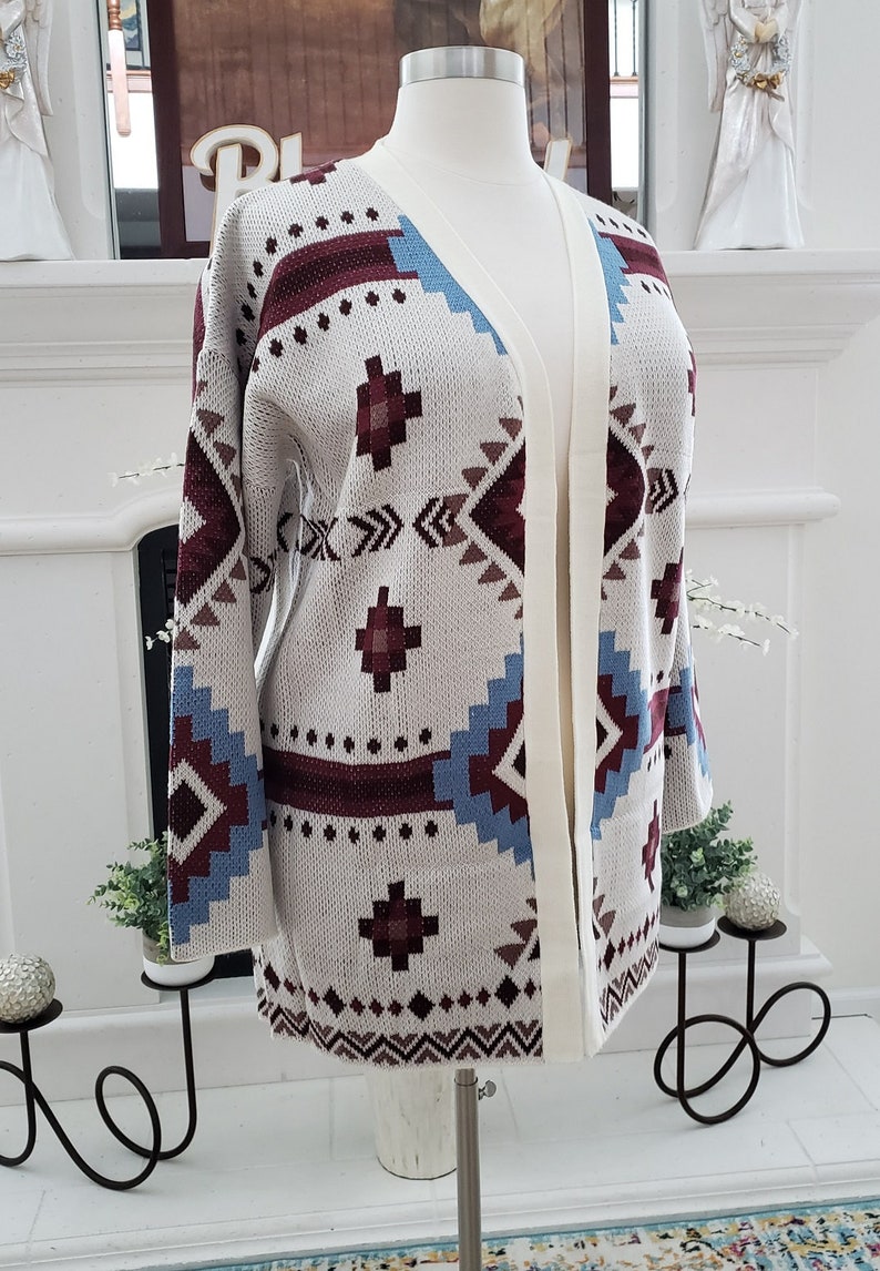 Aztec Navajo Southwestern Knit Cardigan Sweater Duster Top Tribal ...