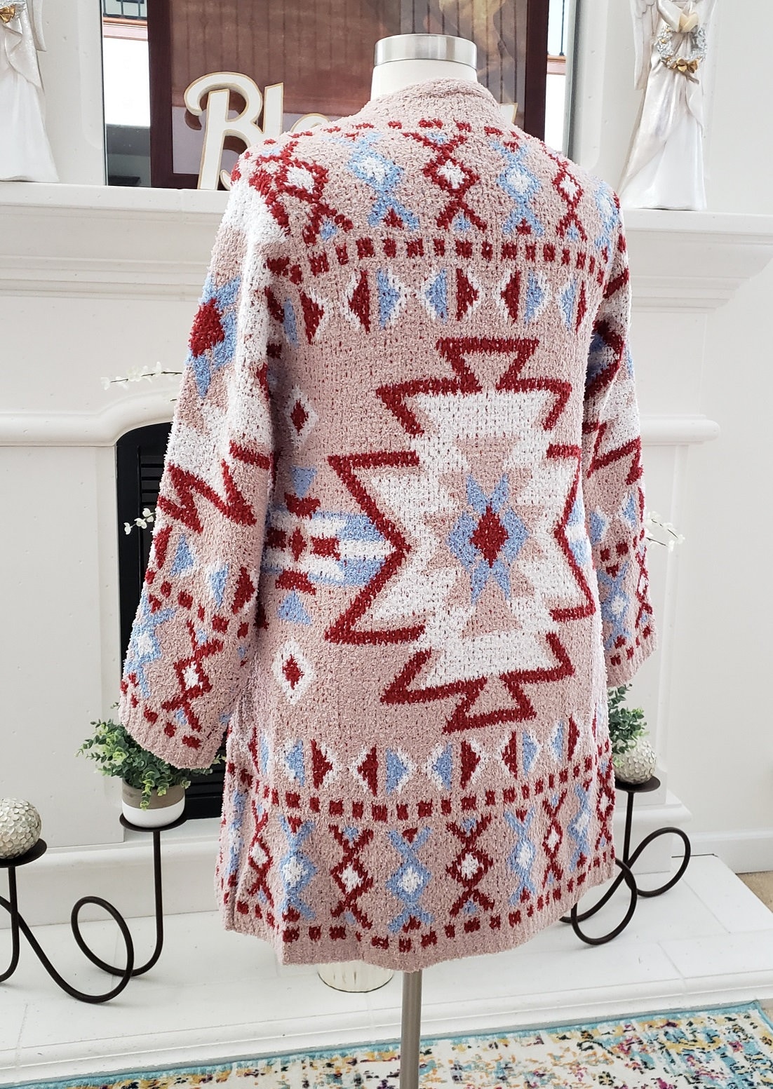 Aztec Tribal Cowichan Knit Cardigan Sweater Duster Top Western ...