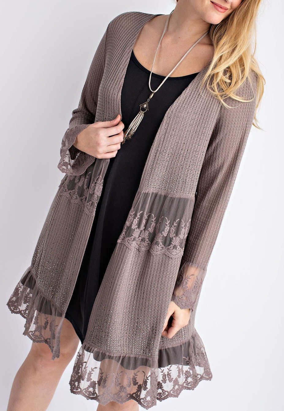 Women's Mocha Crystal Boho Lace Ruffle Bell Sleeve - Etsy