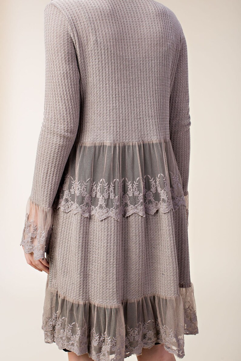 Black Crystal Boho Lace Ruffle Bell Sleeve Cardigan Duster - Etsy