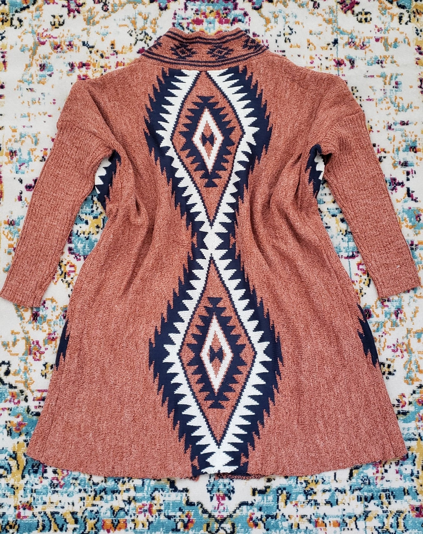 Boho Brown Aztec Tribal Southwest Print Long Knit Cardigan Sweater ...