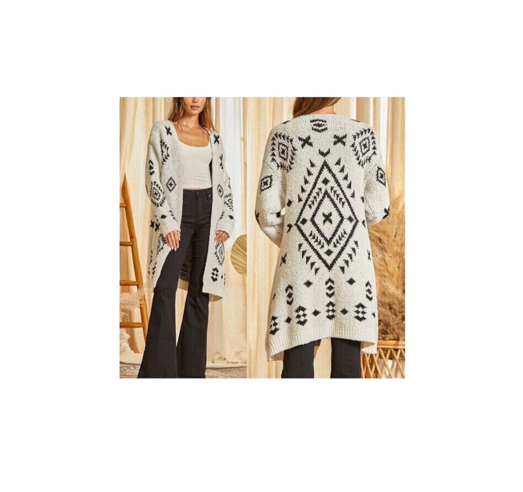 Plus Size Boho Aztec Tribal Southwestern Knit Long Cardigan Sweater ...