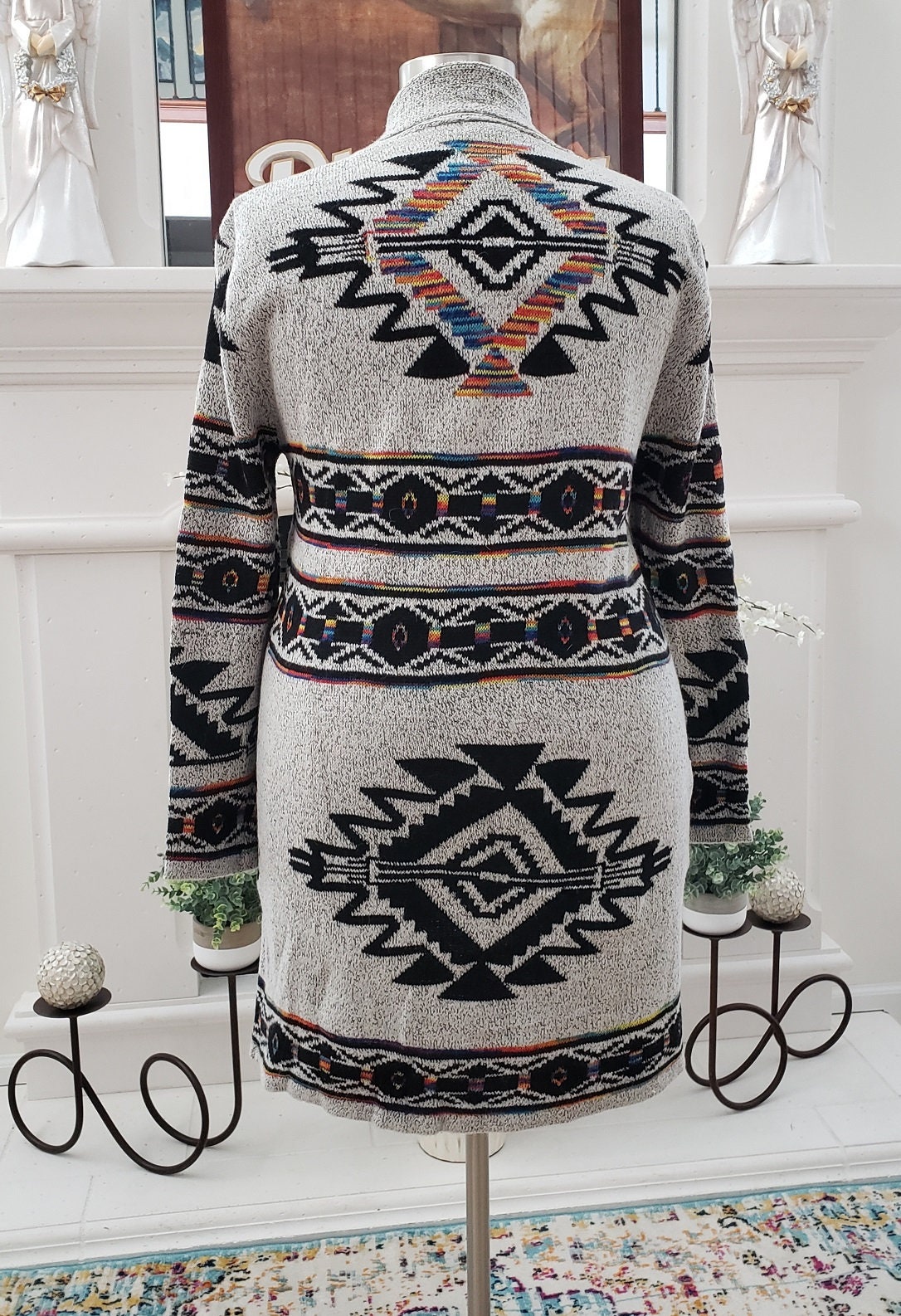 Plus Size Boho Aztec Tribal Cowichan Southwestern Knit Long Cardigan ...
