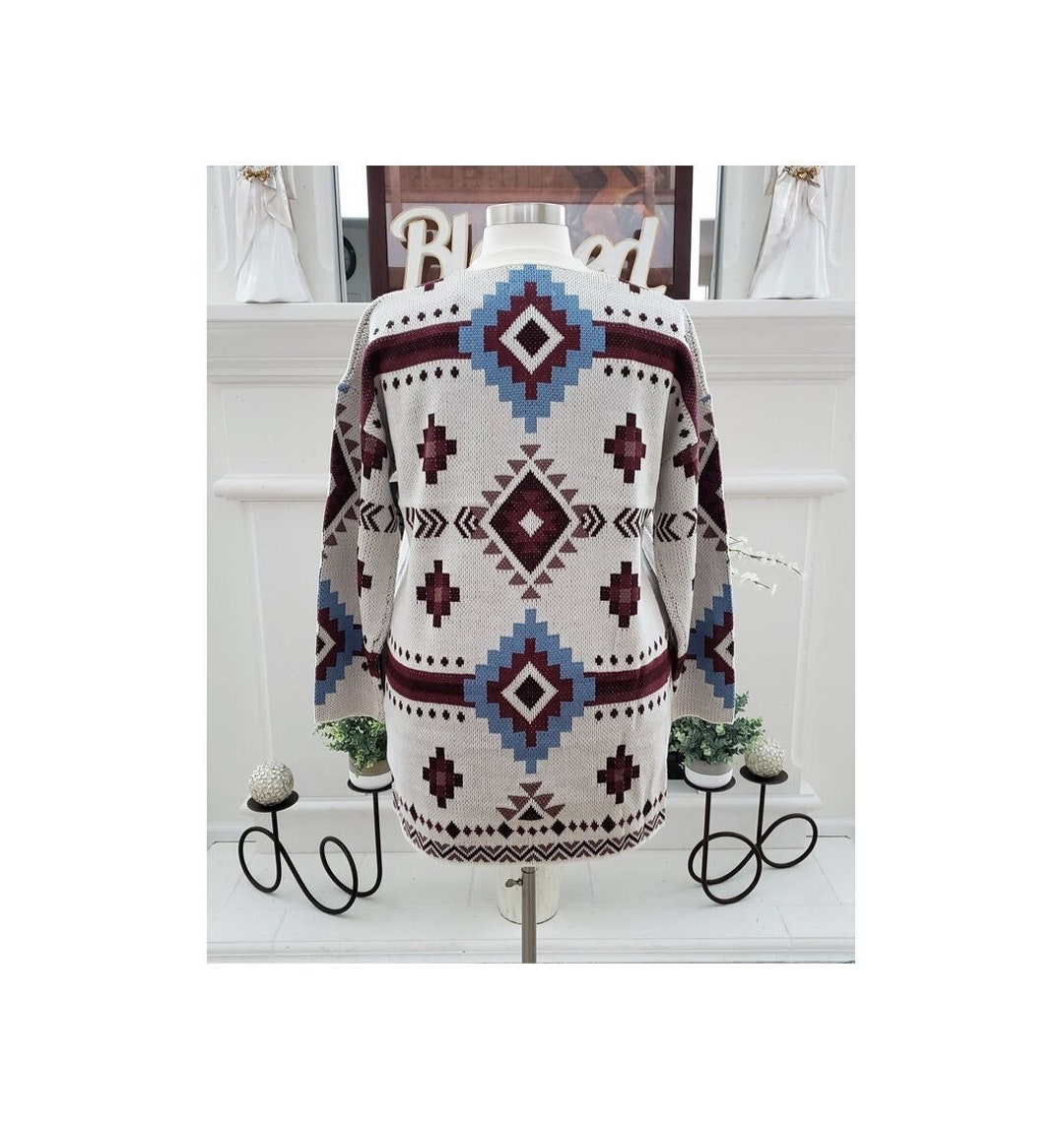 Aztec Navajo Southwestern Knit Cardigan Sweater Duster Top Tribal ...