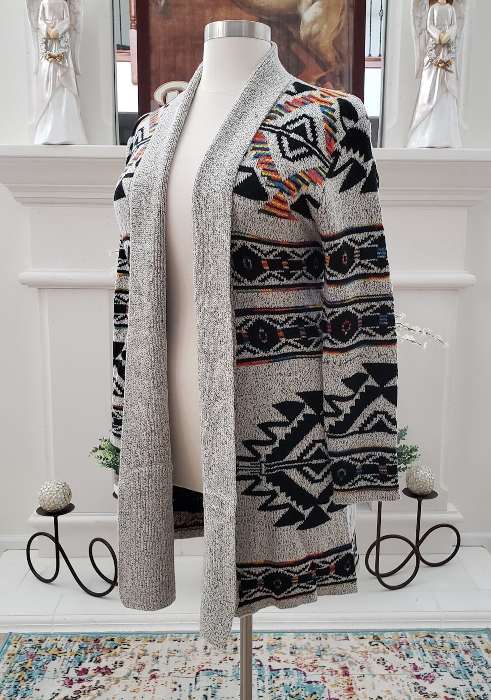 Plus Size Boho Aztec Tribal Cowichan Southwestern Knit Long Cardigan ...