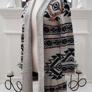 Plus Size Boho Aztec Tribal Cowichan Southwestern Knit Long Cardigan ...