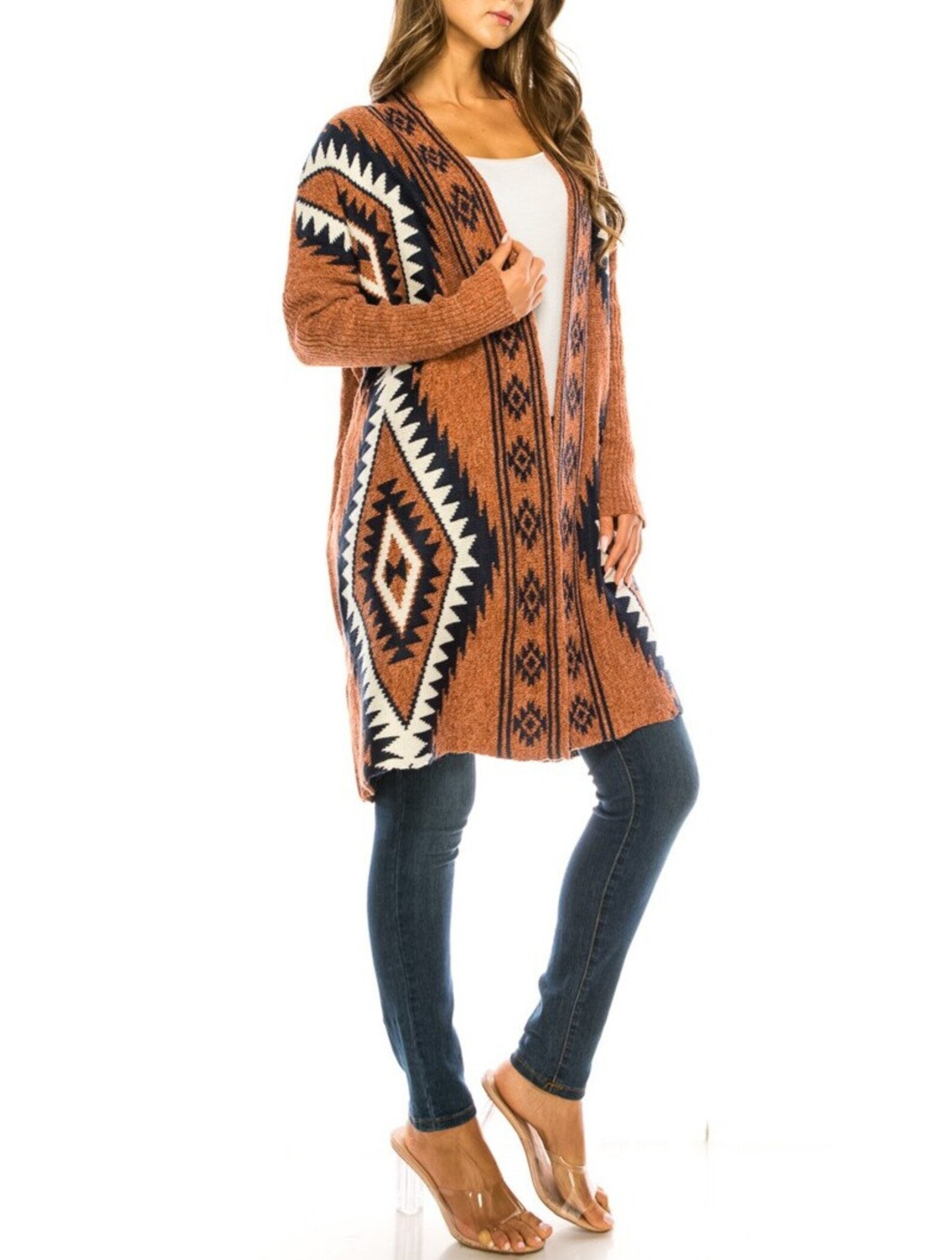 Boho Aztec Tribal Southwestern Print Long Cardigan Sweater Duster Top ...
