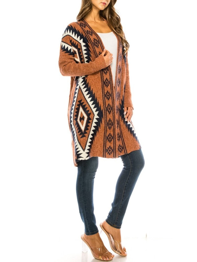 Boho Aztec Tribal Southwestern Print Long Cardigan Sweater Duster Top ...