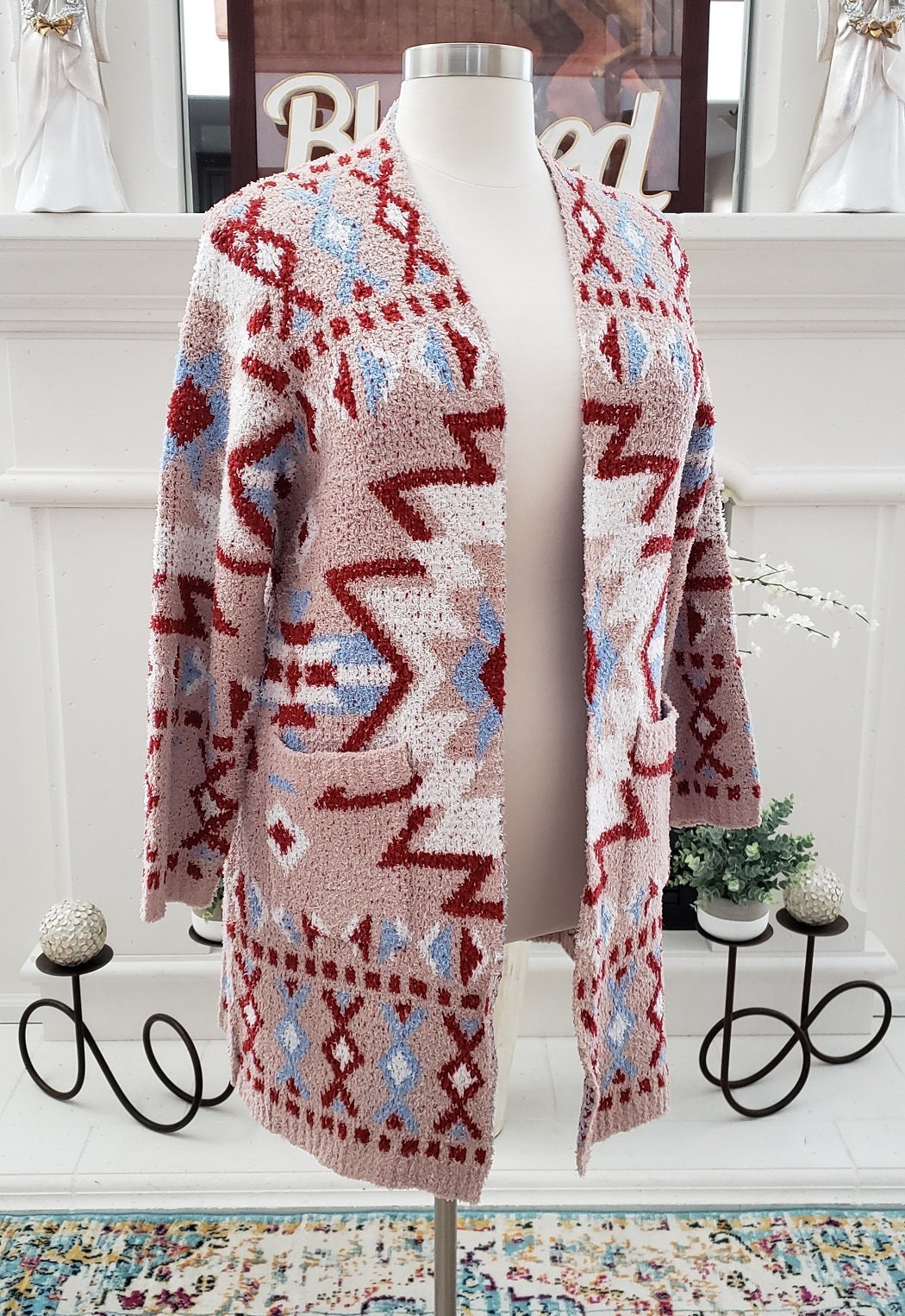 Aztec Tribal Cowichan Knit Cardigan Sweater Duster Top Western ...