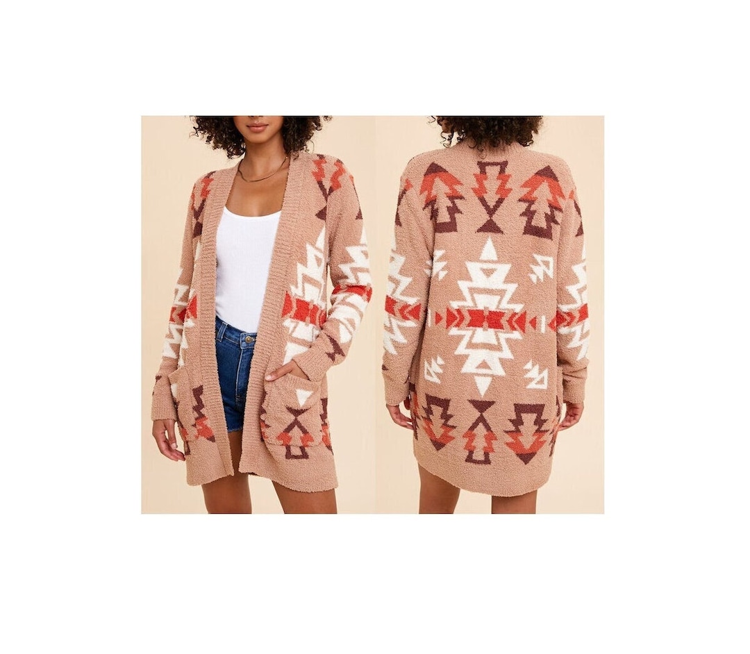 Boho Aztec Tribal Southwestern Knit Cardigan Sweater Duster Top Western ...