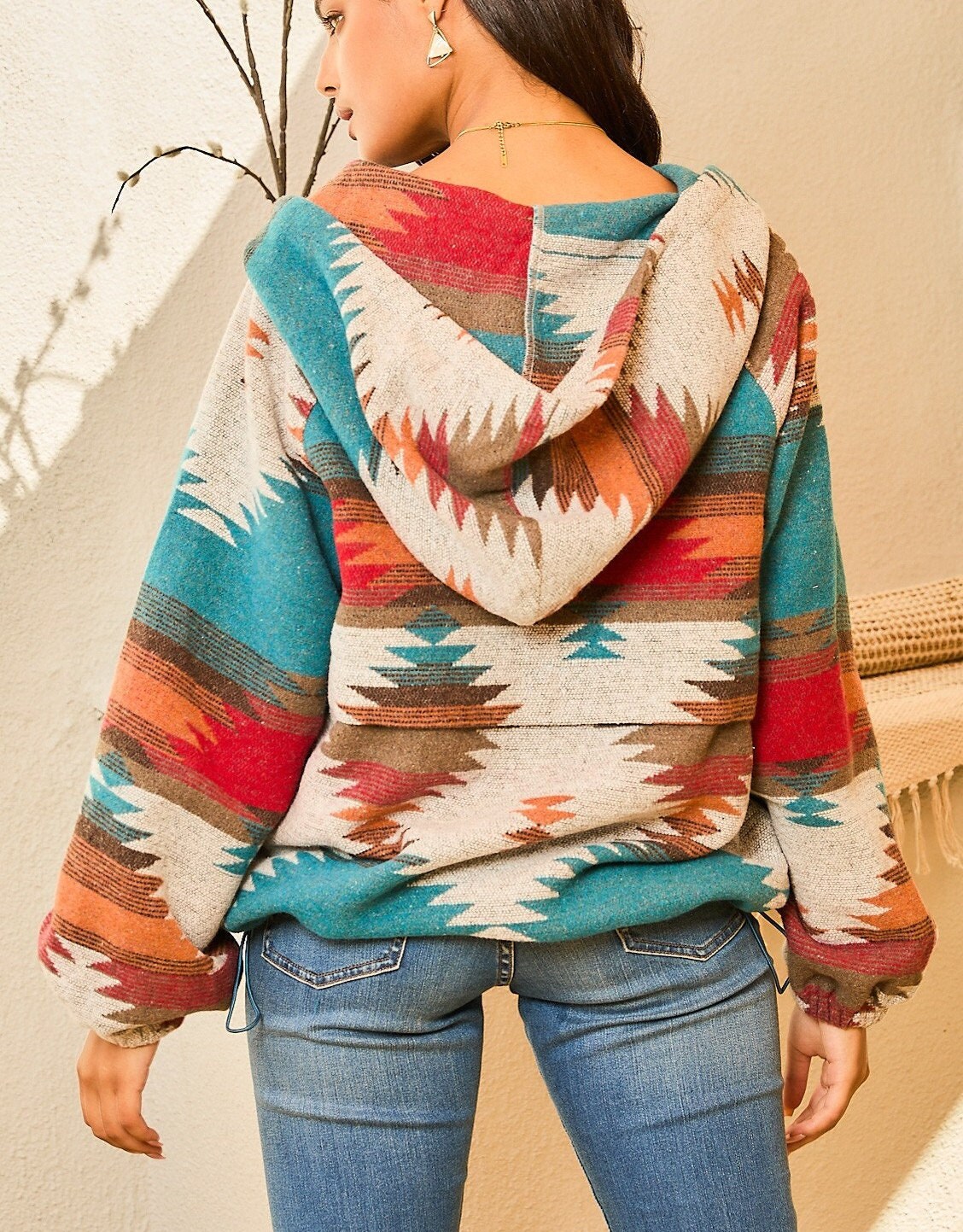 Boho Vintage Aztec Tribal Western Hoodie Sweatshirt Hooded Flannel ...