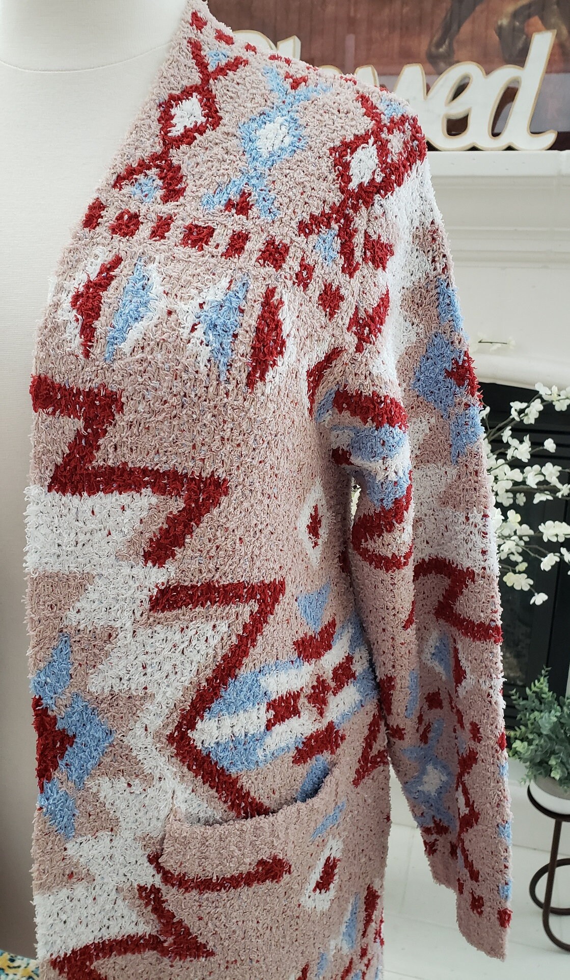 Aztec Tribal Cowichan Knit Cardigan Sweater Duster Top Western ...