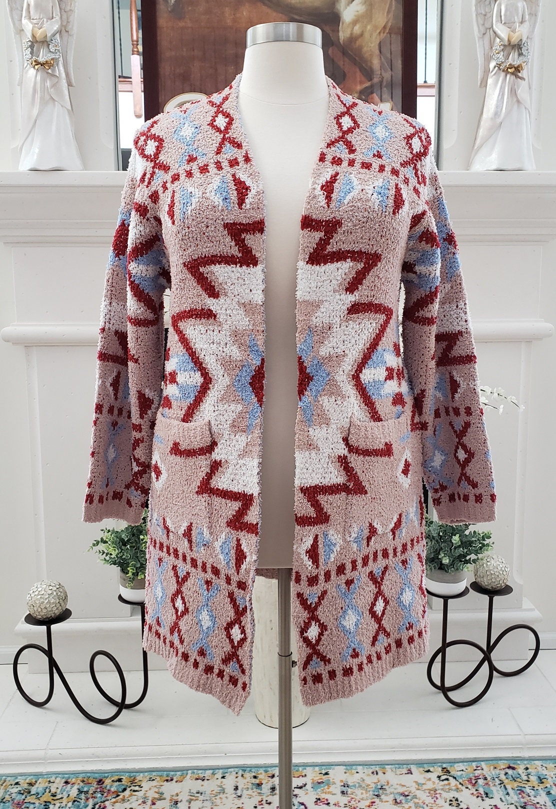 Aztec Tribal Cowichan Knit Cardigan Sweater Duster Top Western ...