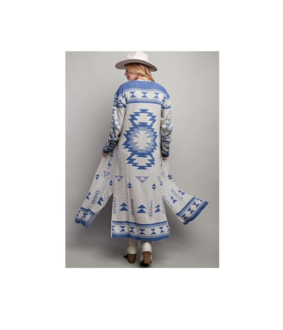 Boho Aztec Tribal Southwestern Knit Long Maxi Cardigan Sweater Duster ...