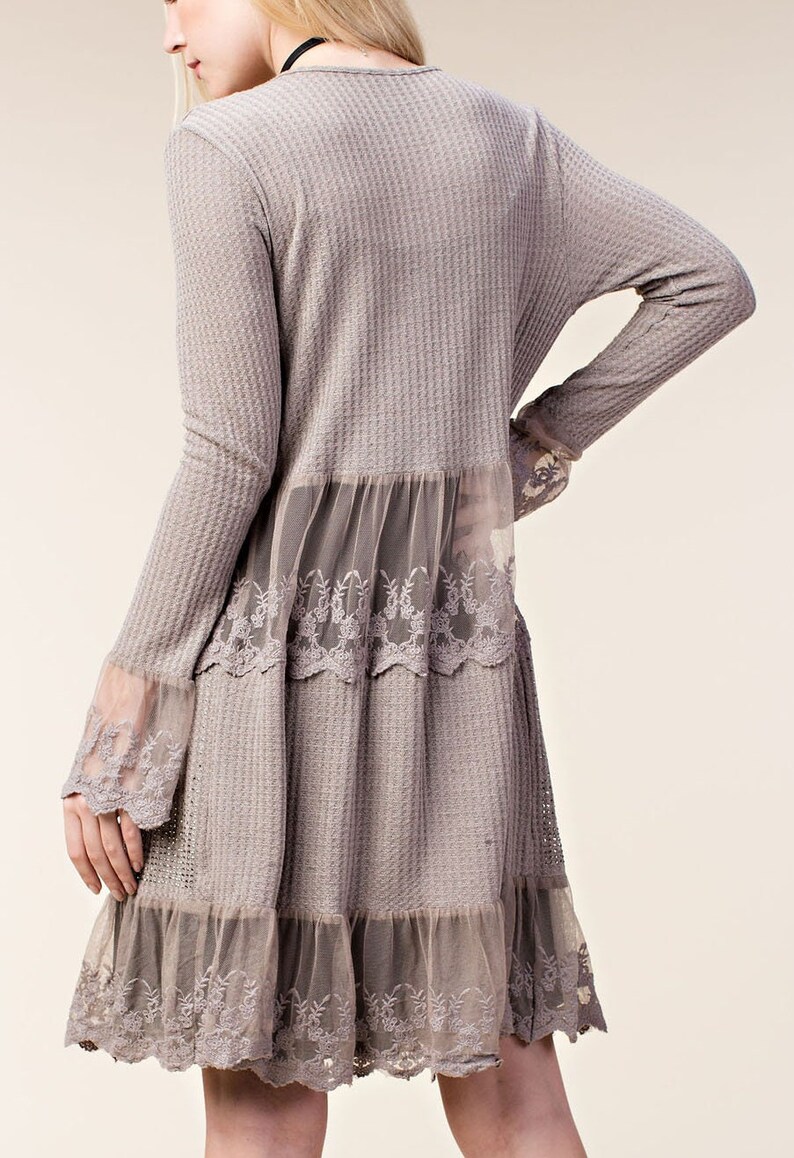 Black Crystal Boho Lace Ruffle Bell Sleeve Cardigan Duster - Etsy