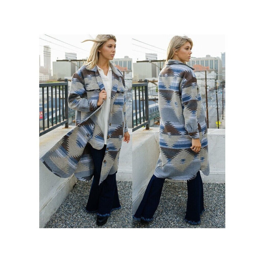 NEW Boho Vintage Aztec Tribal Yellowstone Western Distressed Flannel ...