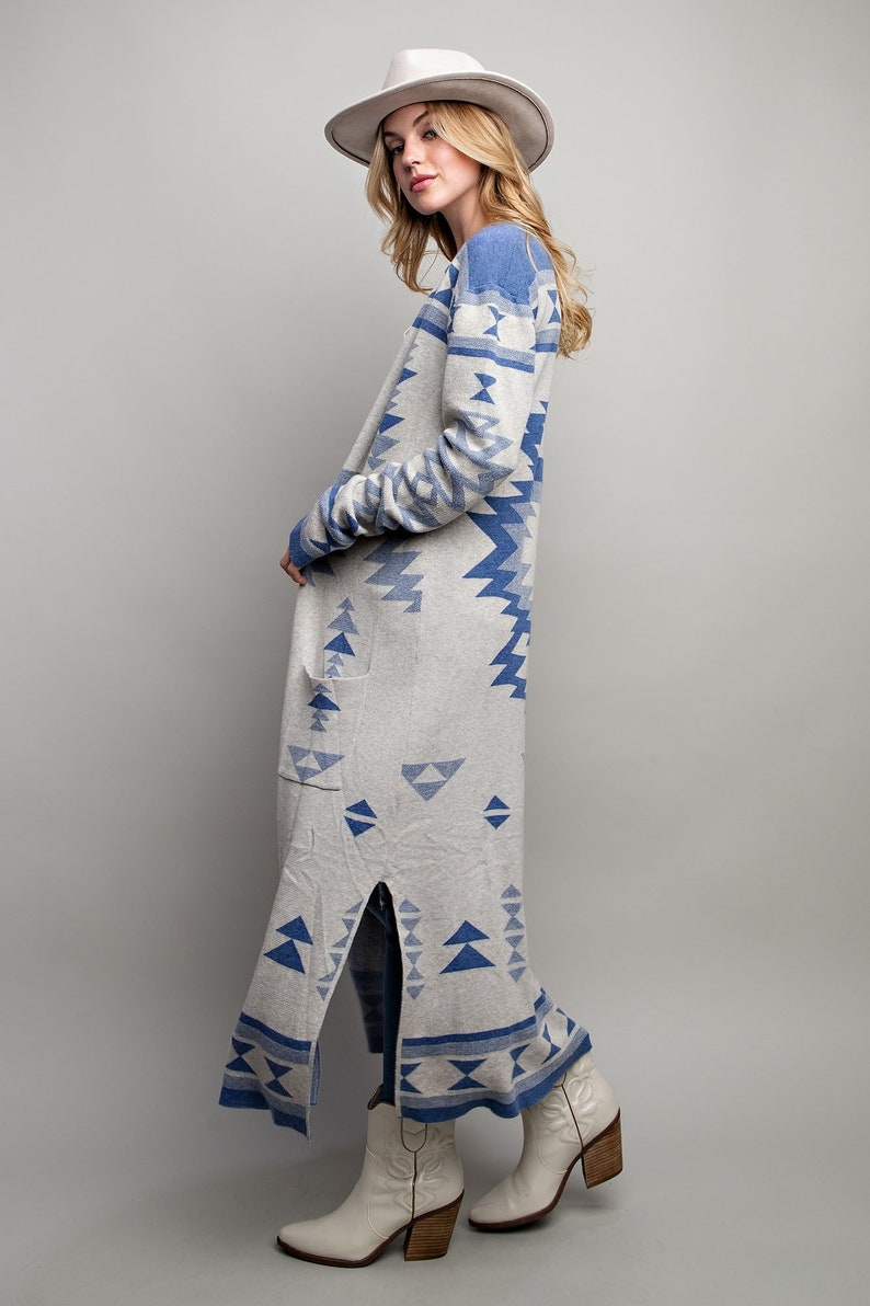 Boho Aztec Tribal Southwestern Knit Long Maxi Cardigan Sweater Duster ...