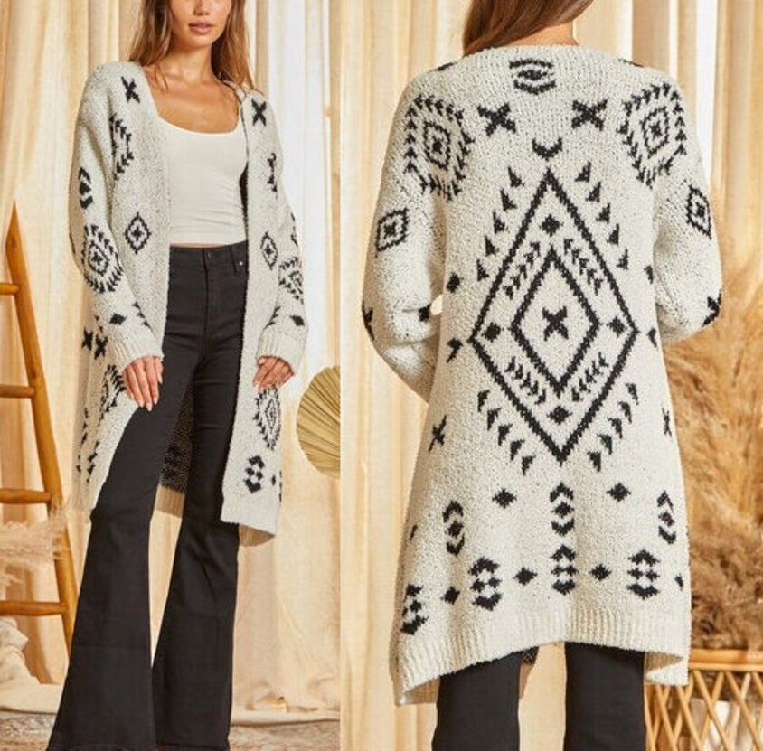 Plus Size Boho Aztec Tribal Southwestern Knit Long Cardigan Sweater ...