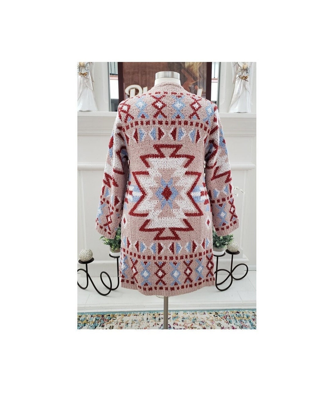 Aztec Tribal Cowichan Knit Cardigan Sweater Duster Top Western ...