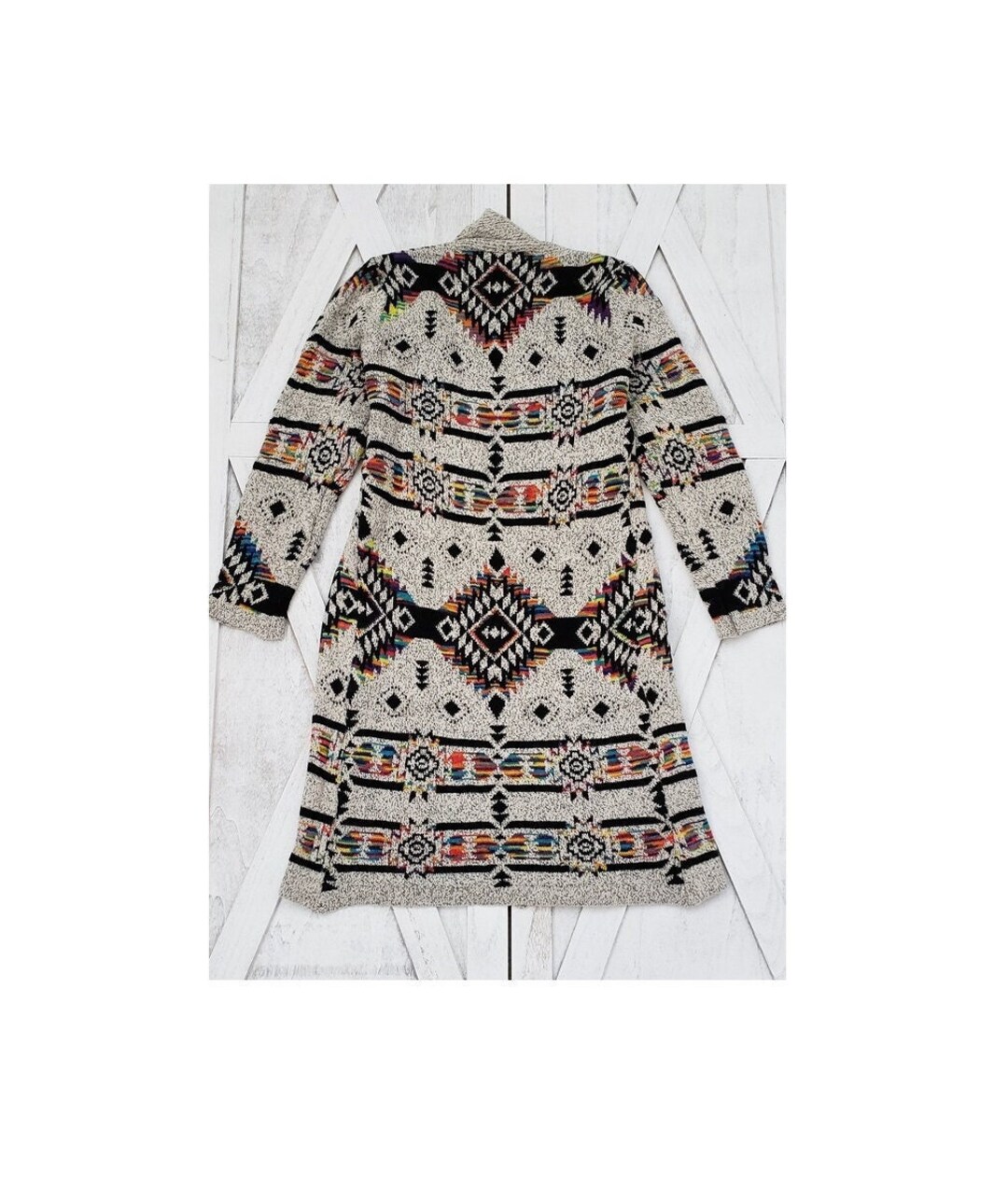 Western Aztec Cowichan Knit Long Cardigan Sweater Duster Coat Top ...