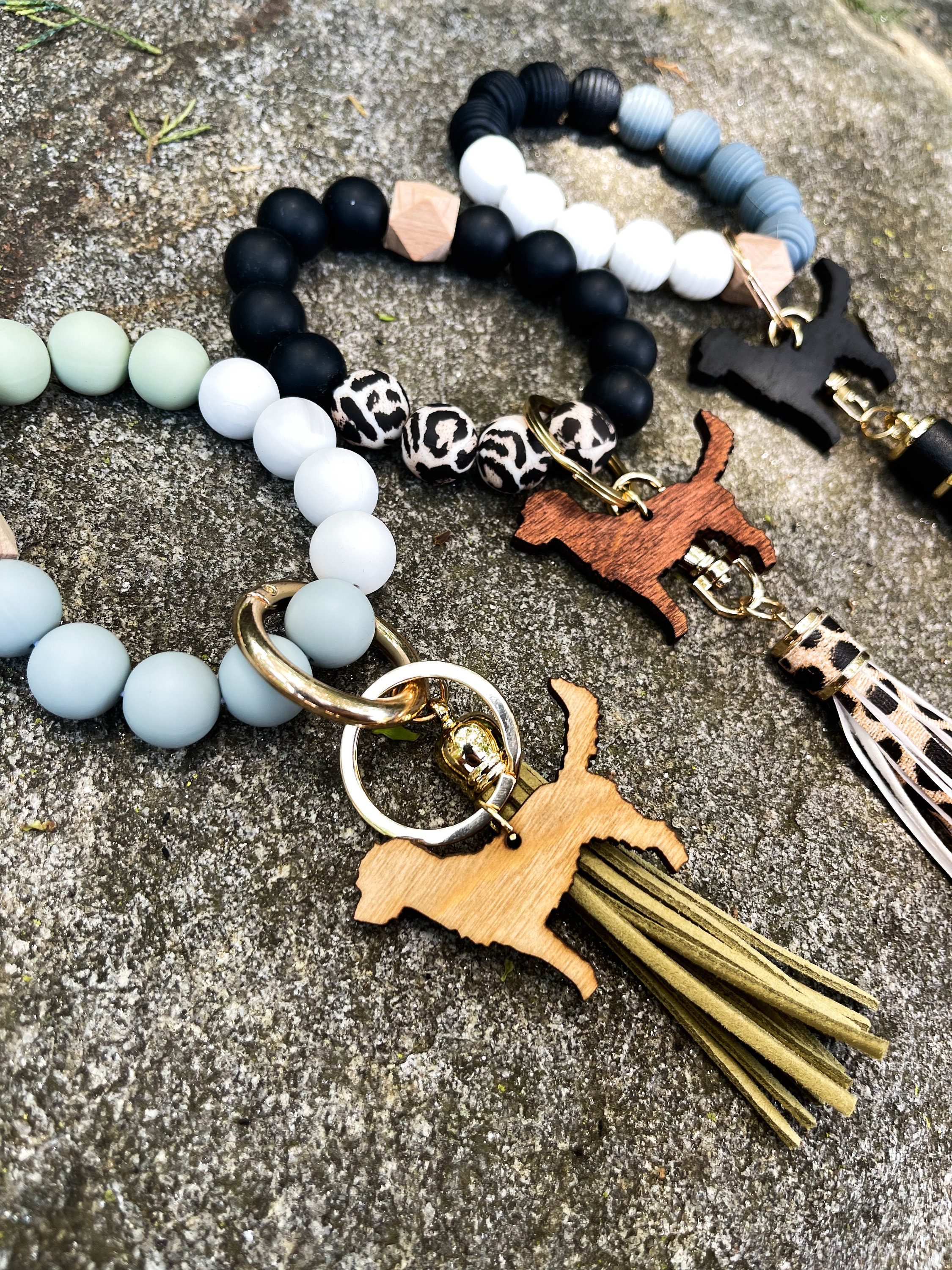 White Doodle Keychain White Speckle Silicone Beaded Keychain ...