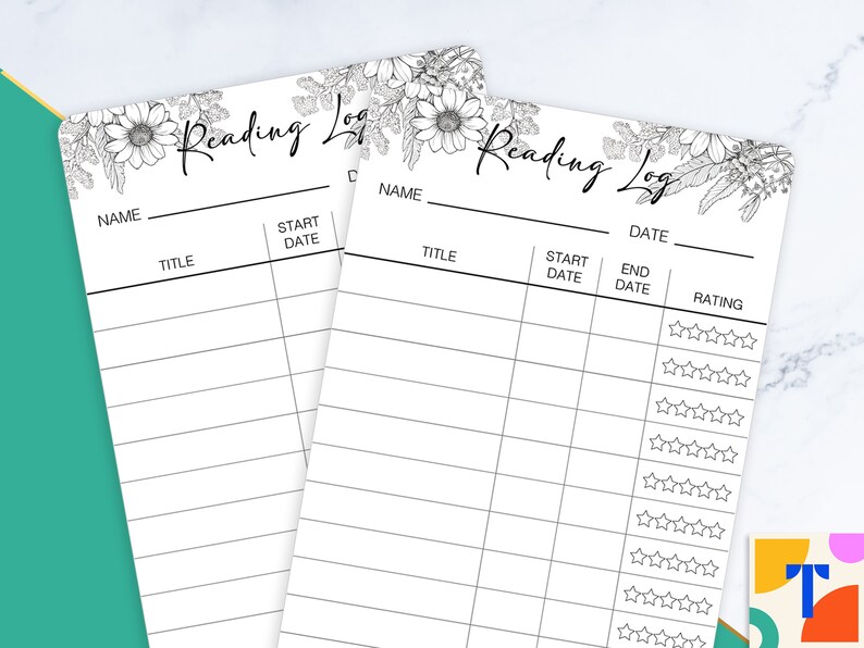 Reading Log Bookmark PDF, Floral, Printable Jpg, Reading List, Library ...