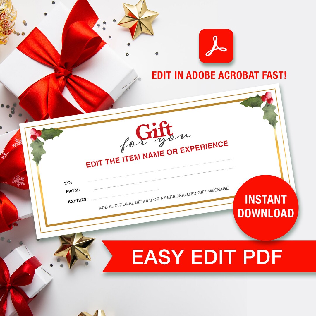 Christmas Gift Certificate PDF Template, Printable, Reusable ...