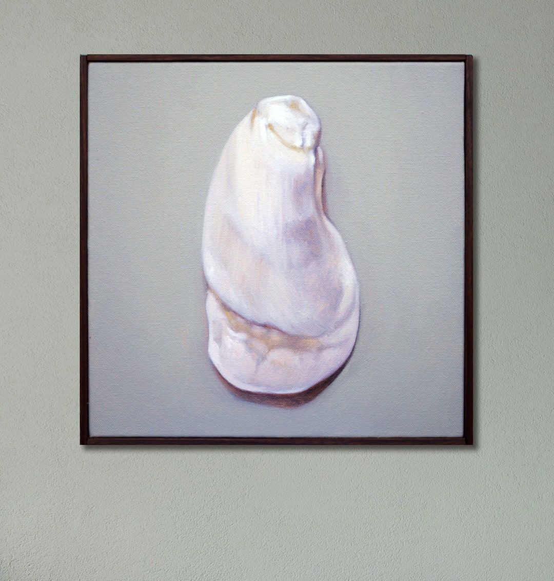 Seashell Oil Painting: Coastal Kitchen Wall Art, Handmade Walnut Frame ...