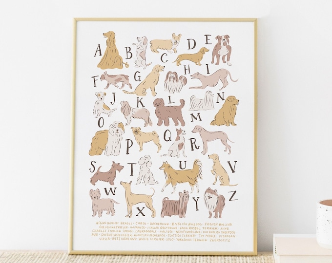 Gender Neutral Dog Alphabet Print for Nursery - Dog Nursery Wall Decor ...