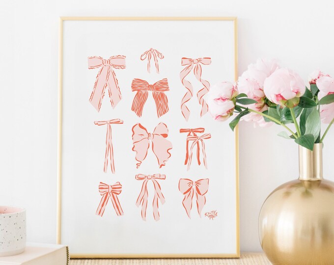 Bows Art Print - Ribbon Bows - Illustrated Bows Ballet Core - Red Art ...
