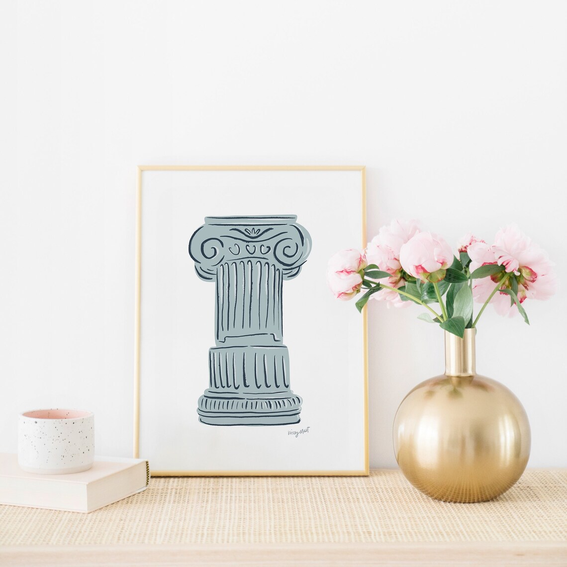 Ancient Greek Column Art Print in Blue - Marble Column - Greek ...