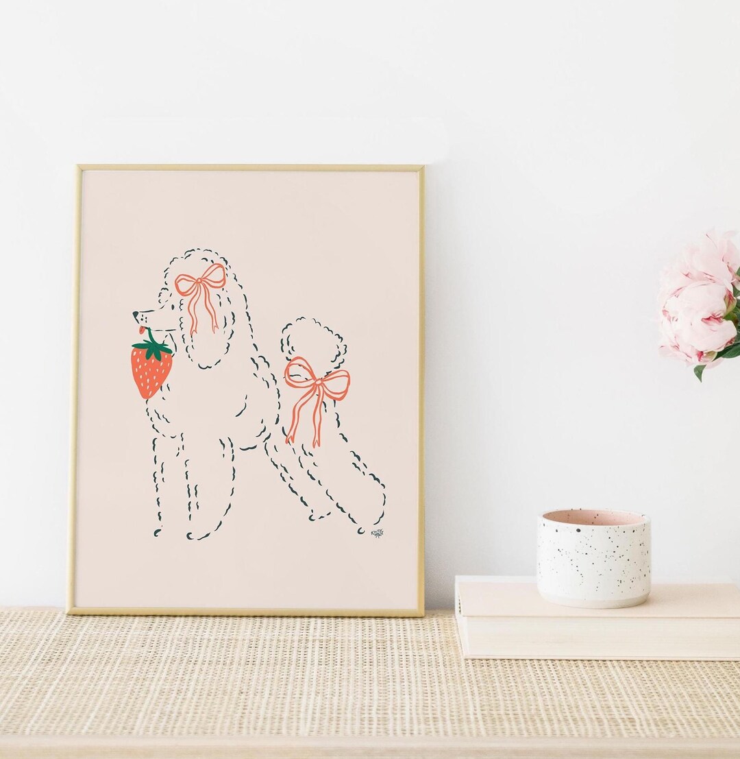 Strawberry Poodle Illustration Art - Dog Art Print - Kids Room Art - Nursery Art Print - Poodle ...