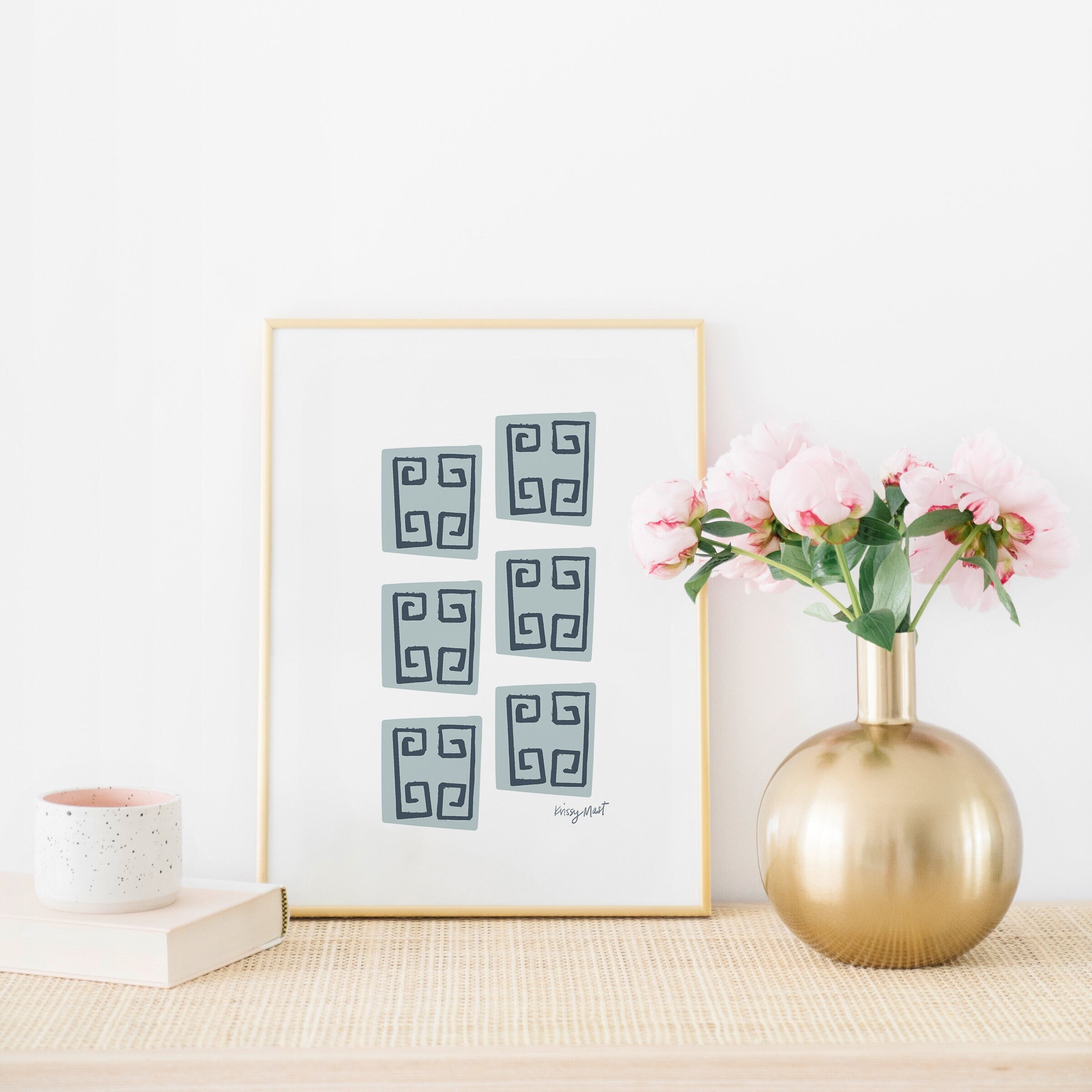 Ancient Greek Key Print in Blue Greek Pattern Greek Aesthetic Art 8x10 ...