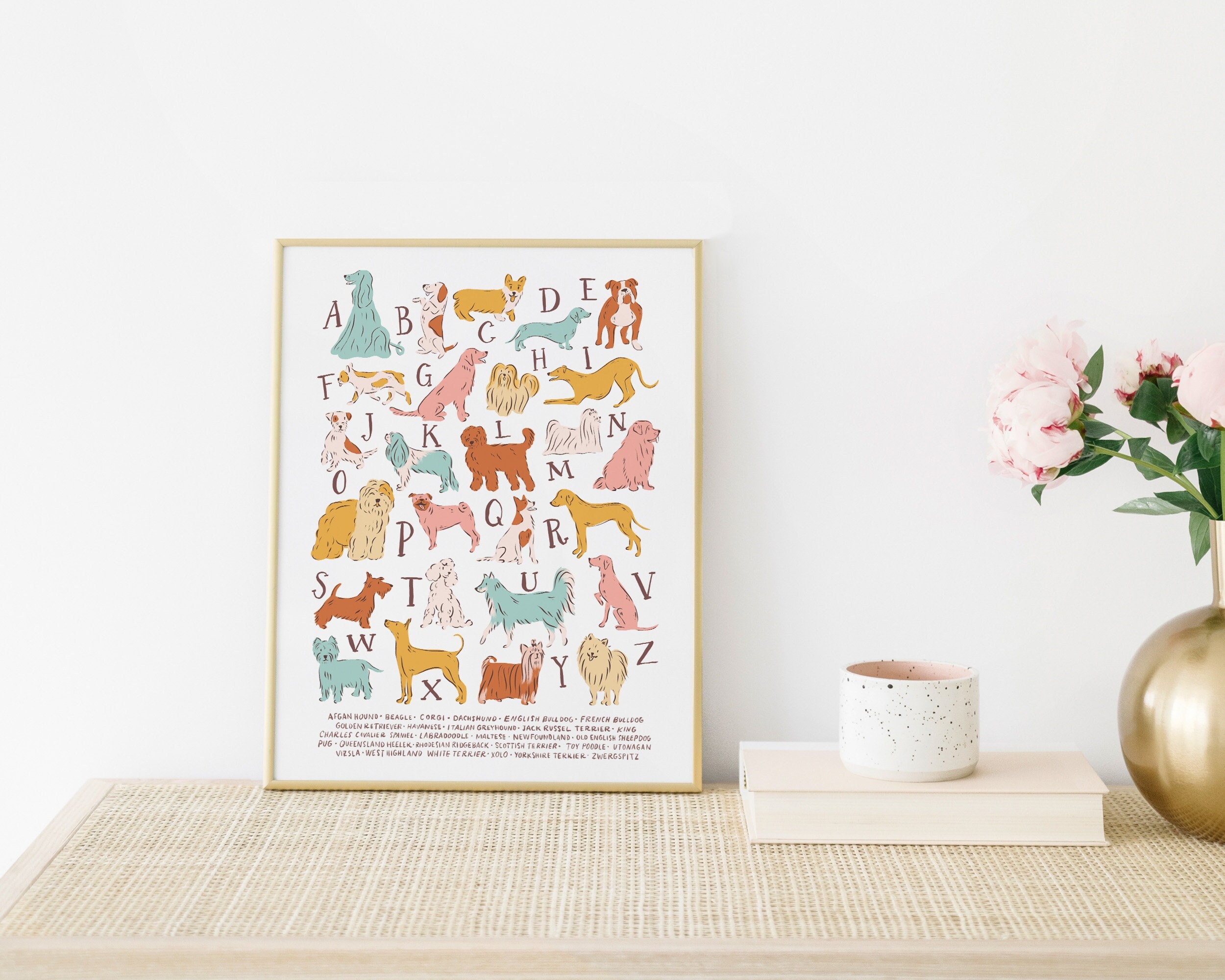 Gender Neutral Dog Alphabet Retro Print for Nursery Dog Nursery Wall ...