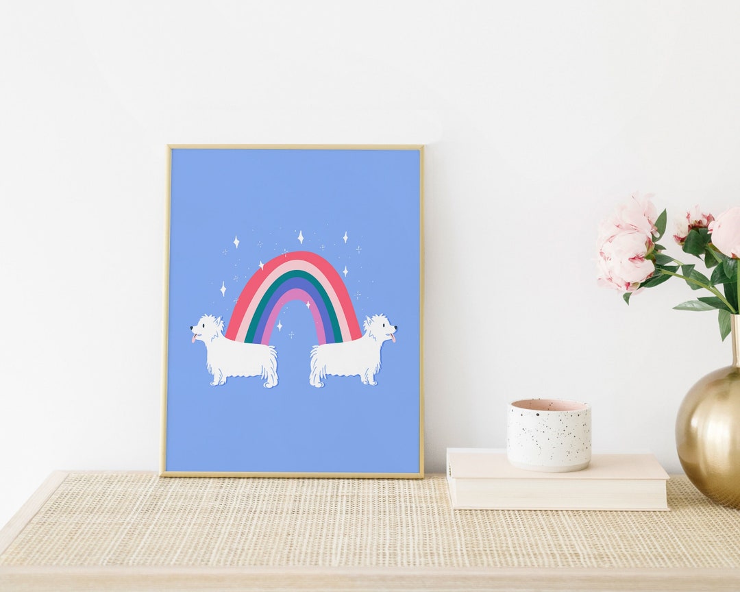 Nursery Rainbow Art Print With Dogs- Blue Nursery Art Print - Childrens ...