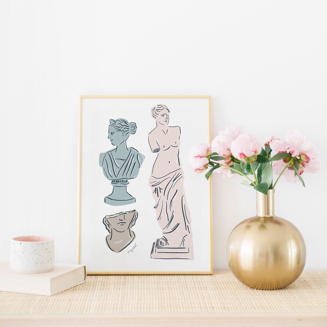 Ancient Greek Art Print of Marble Statues - Marble Bust Greek Aesthetic ...