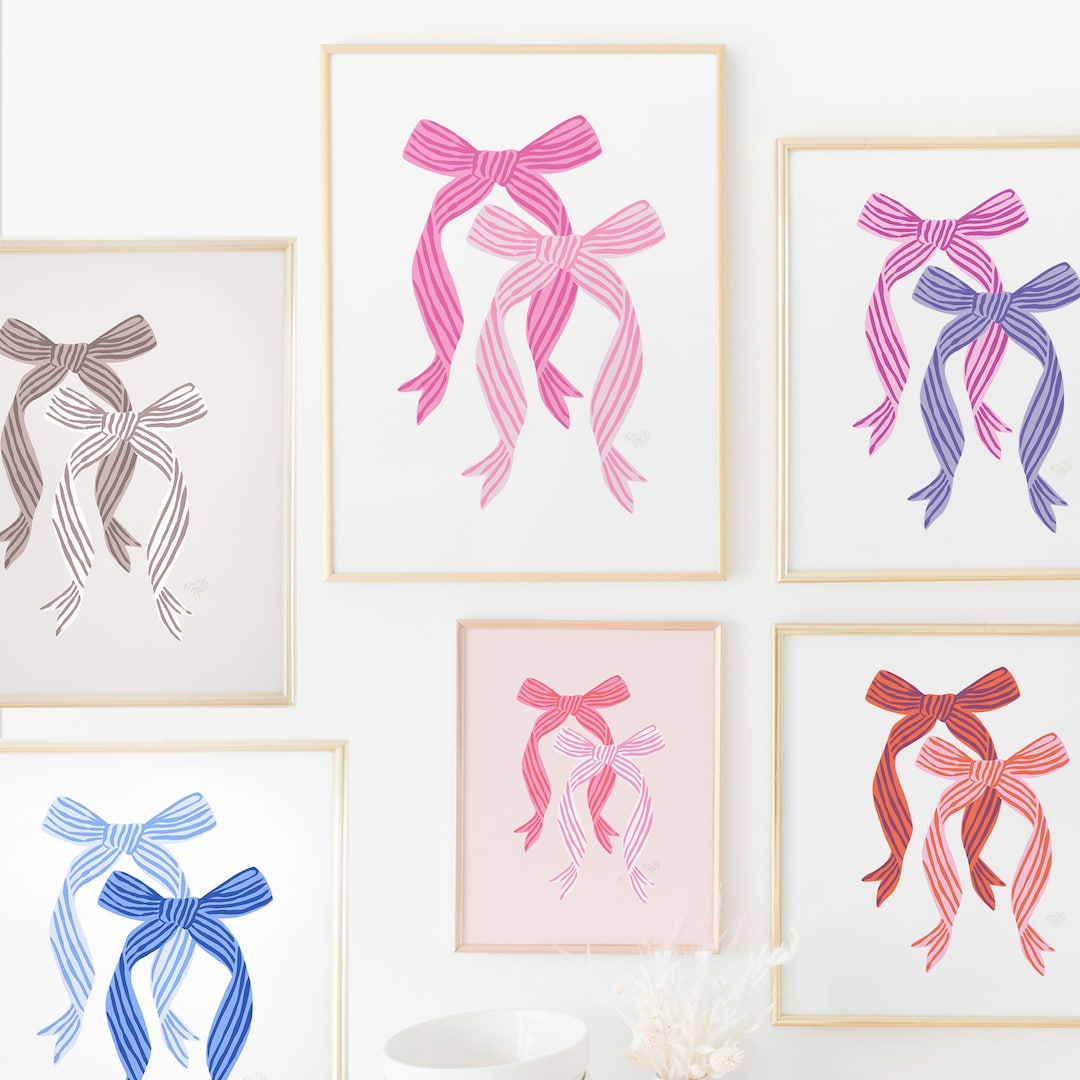 Bows Art Prints - Set of 8 Prints in 3 Sizes Each - Pink Bows - Red ...