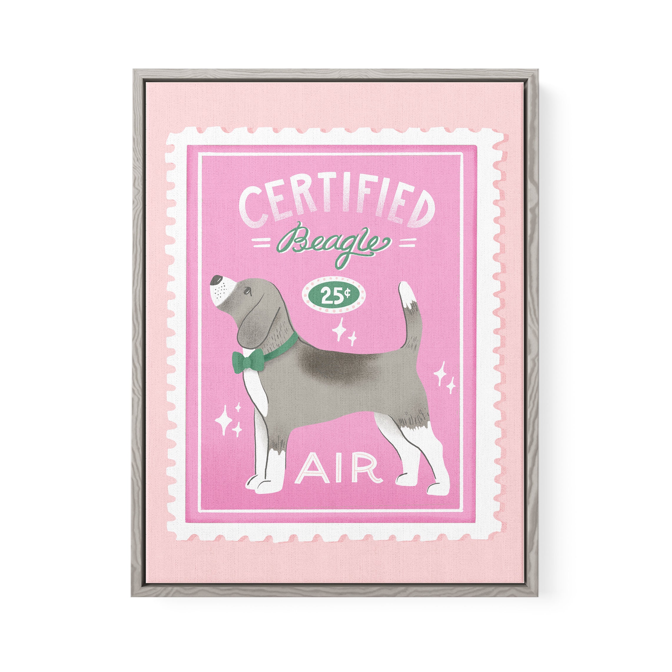 Pink Beagle Art Print With Vintage Stamp - Dog Nursery Wall Decor ...