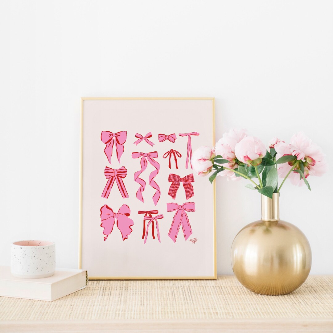 Bows Art Print - Ribbon Bows - Illustrated Bows Ballet Core - Pink Art ...