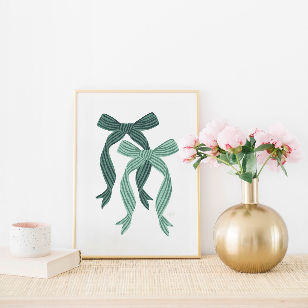 Bows Art Print - Green Striped Bows - Nursery Art - Gender Neutral ...