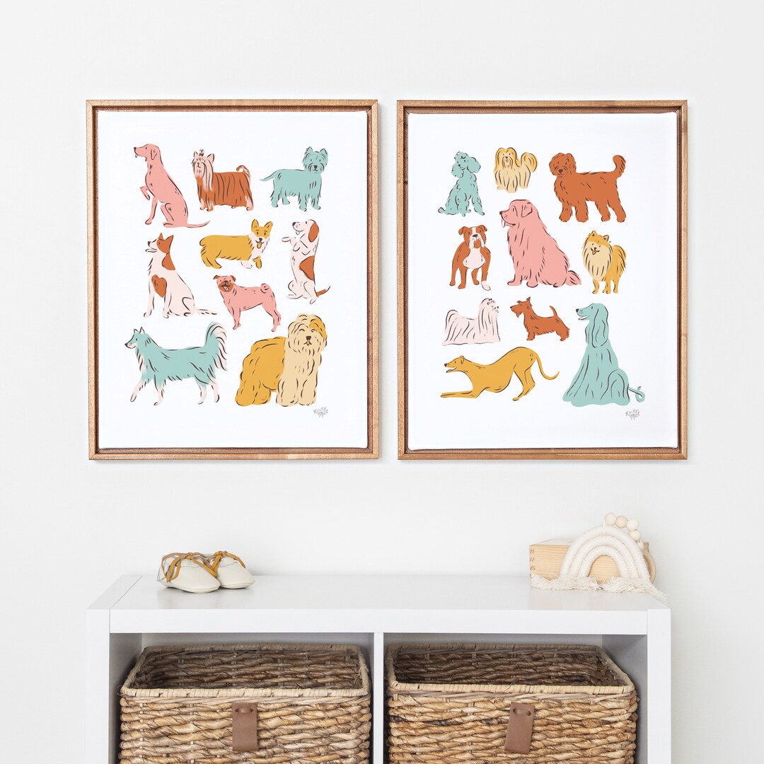 Gender Neutral Dog Art Set - Retro Print Set for Nursery - Dog Nursery ...