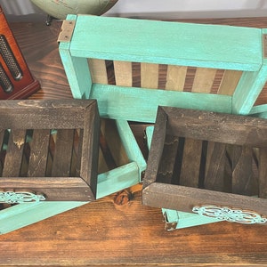 Turquoise Dark Wood Box With Slat Bottom, Pallet Box, Wooden Slatted ...
